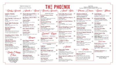 Menus – The Phoenix Tauranga