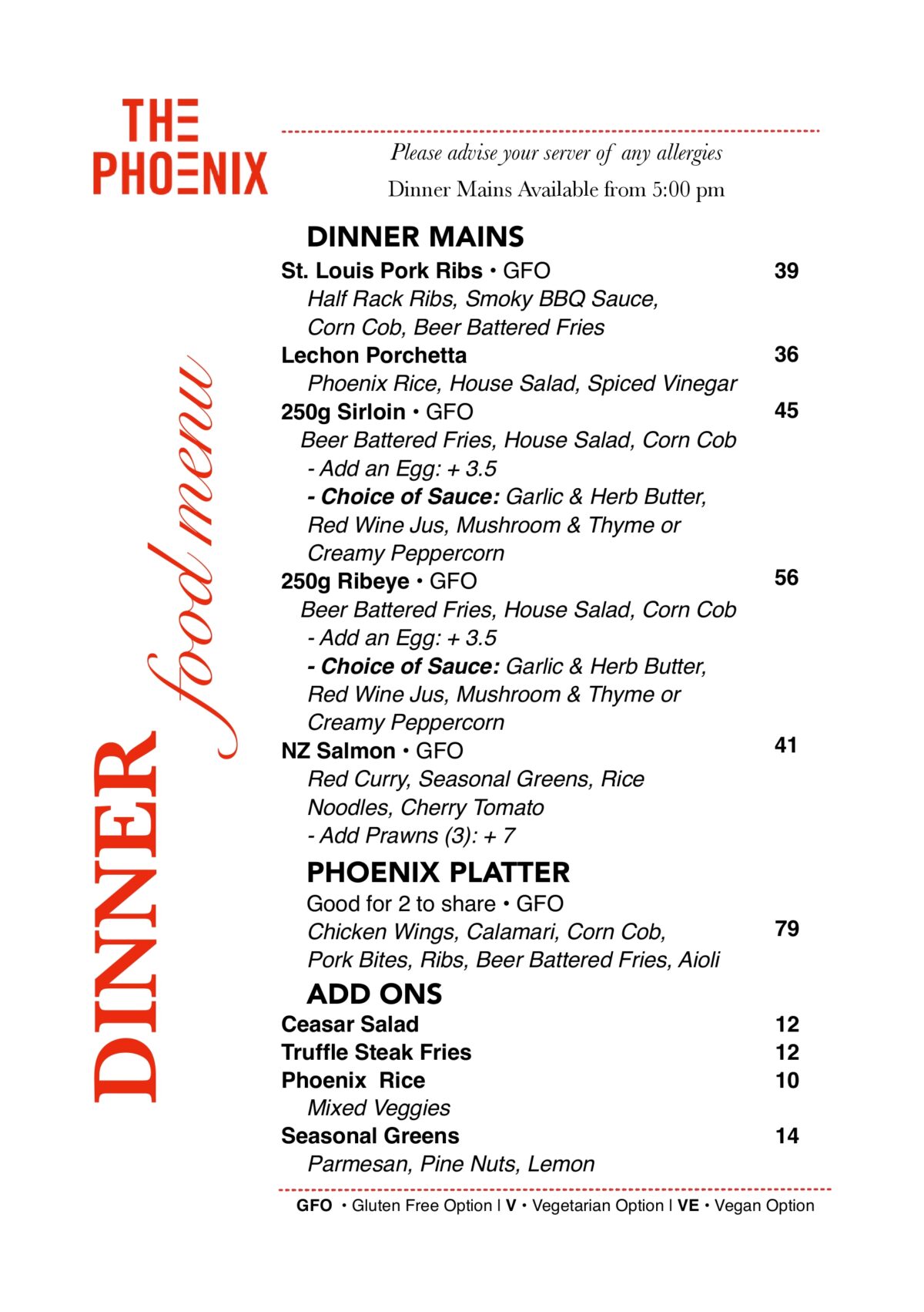 DINNER – The Phoenix Tauranga